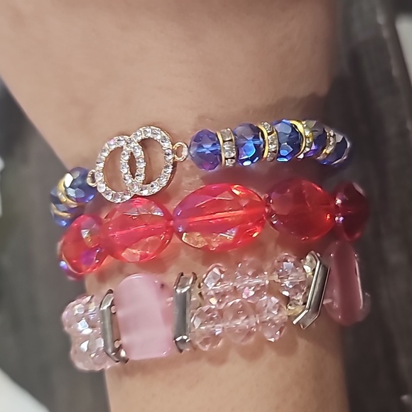 Jewelry | 3 Different Bracelets Different Colors With Blingy Red Blue ...